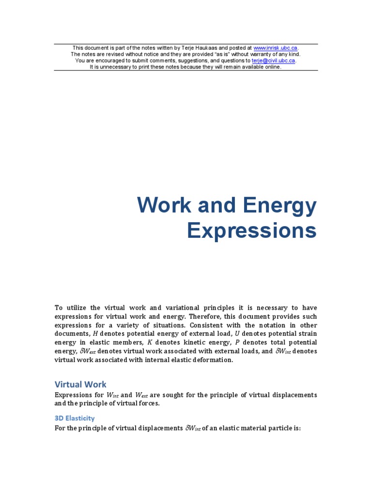 Work and Energy Expressions | PDF | Teaching Methods & Materials ...