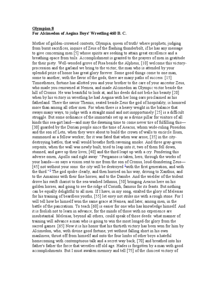 ! Pindar - Olympian Ode 8 | PDF | Twelve Olympians | Zeus