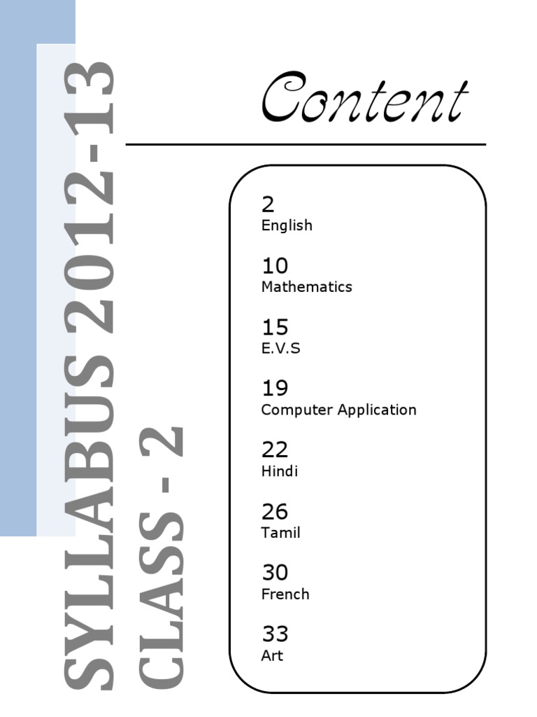 Class 2 Syllabus 2012-2013 | PDF | Measurement | Reading Comprehension