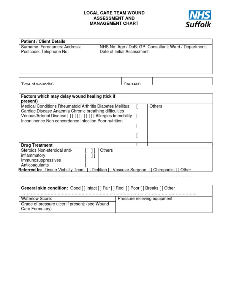 NHS Wound Assessment Management Chart | PDF | Self-Improvement