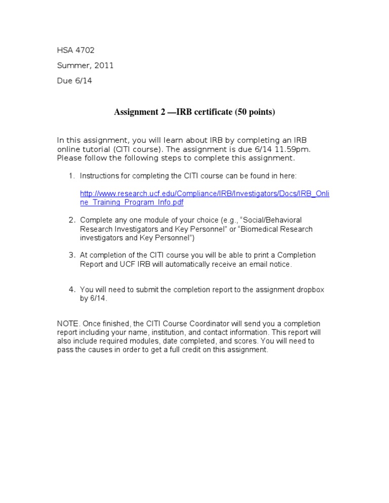 Assignment 2 - IRB Certificate (50 Points) : Ne - Training - Program ...