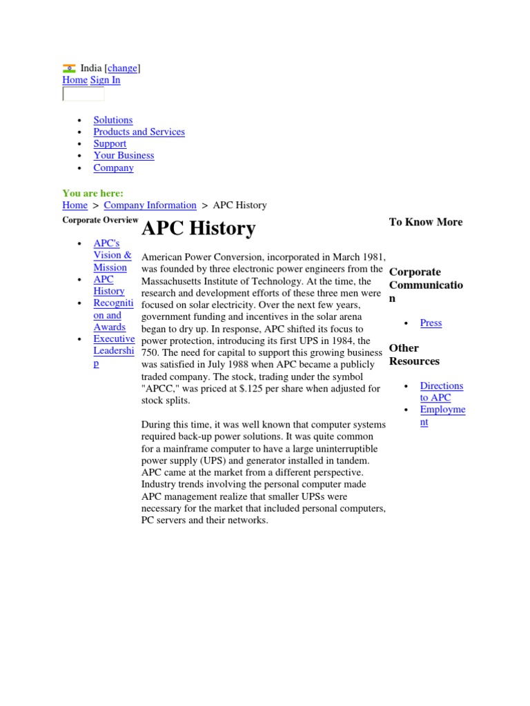 APC History: Change Home Sign in | PDF | Personal Computers | Data Center