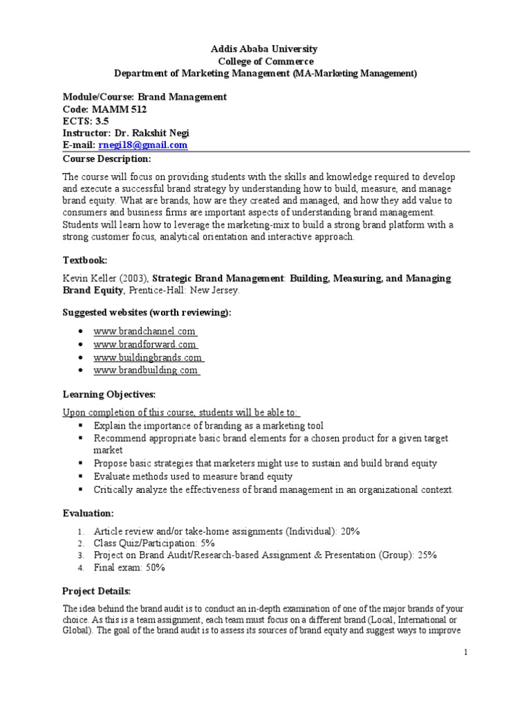 Brand Management-Course Outline | PDF | Brand | Brand Management