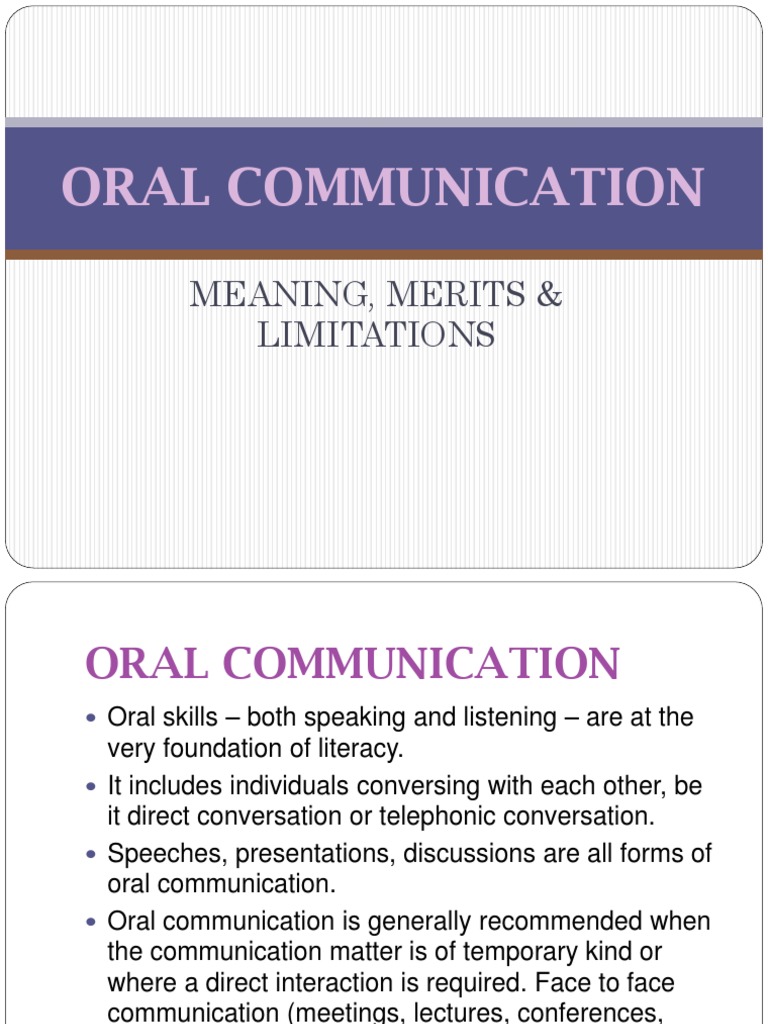Oral Communication: Meaning, Merits & Limitations | PDF