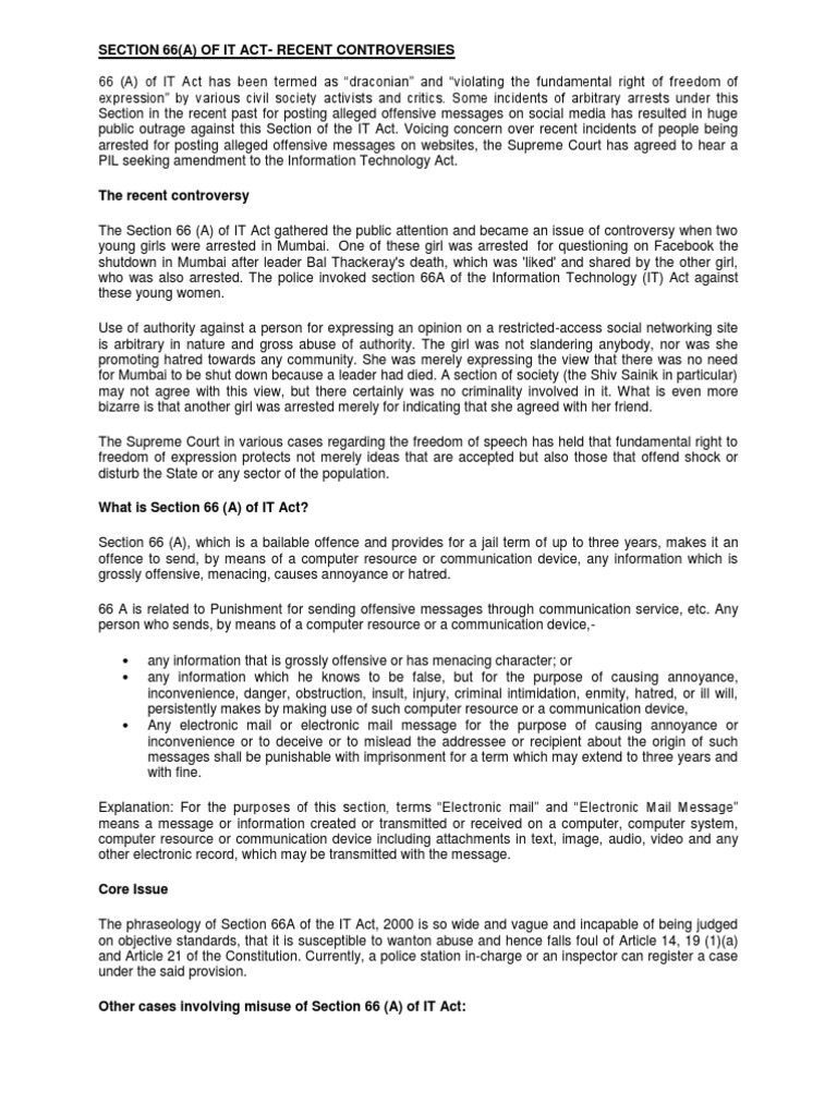Section 66a of It Act | PDF | Freedom Of Speech | Arrest