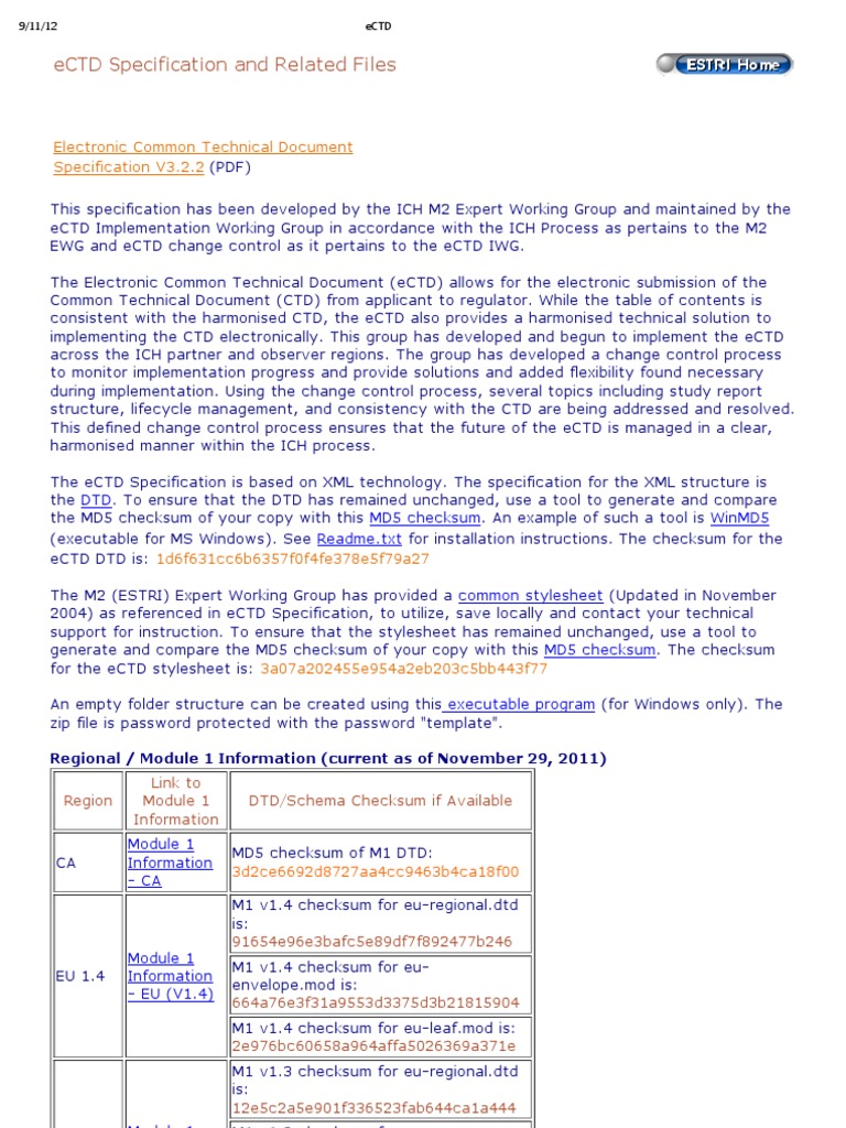 Ectd Specification And Related Files Electronic Common Technical