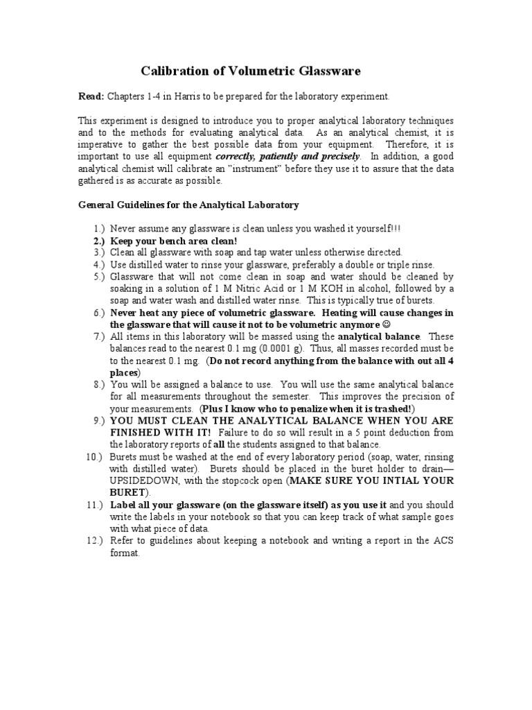 Calibration of Volumetric Glassware | PDF | Density | Standard Deviation