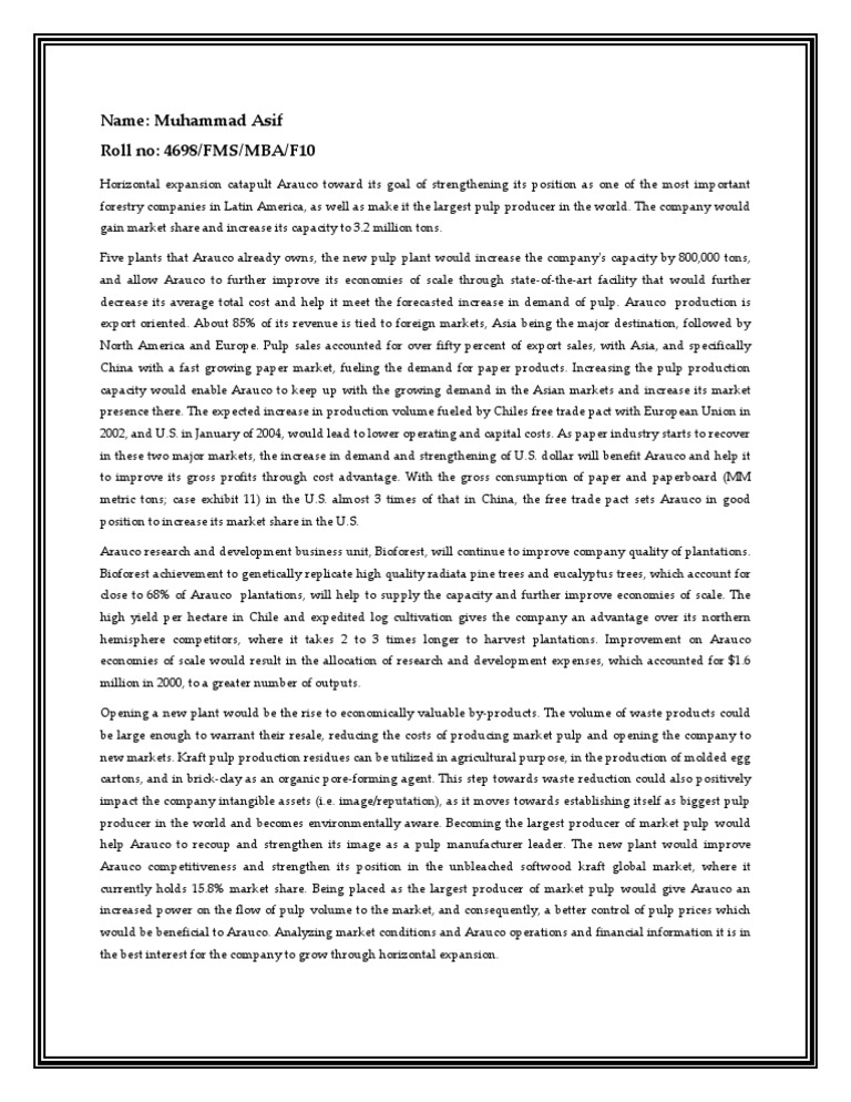 Brief of Arauco | PDF | Pulp (Paper) | Economies Of Scale