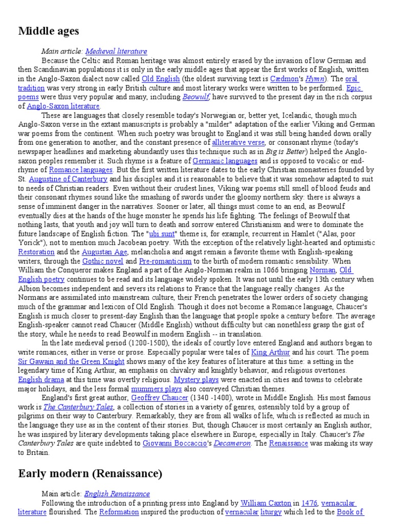Middle Ages: Medieval Literature | PDF | Modernism | Novels