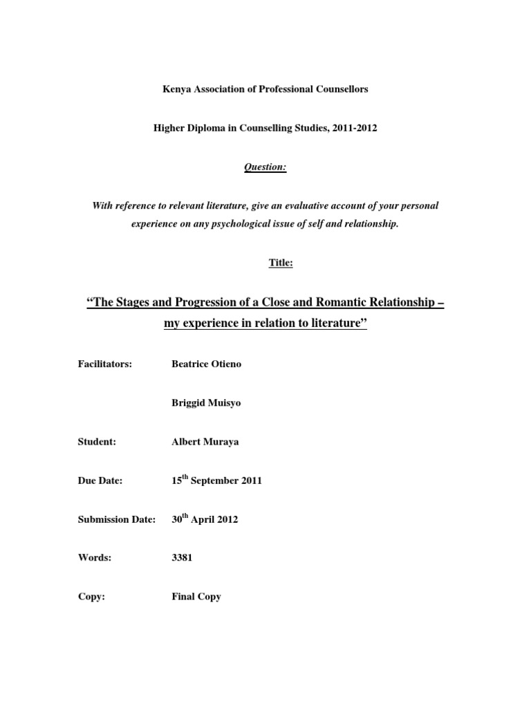 Evaluating My Romantic Relationship Stages | PDF | Intimate ...