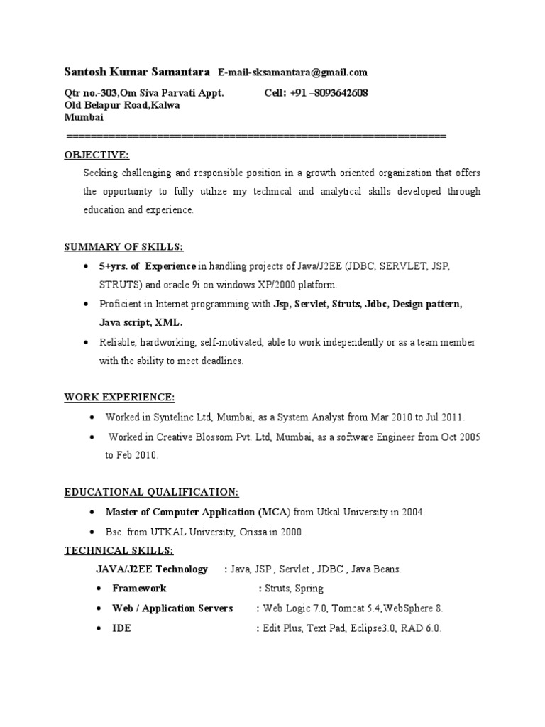 Java developer with 5+ years of experience | PDF | Java Server Pages | Java Servlet