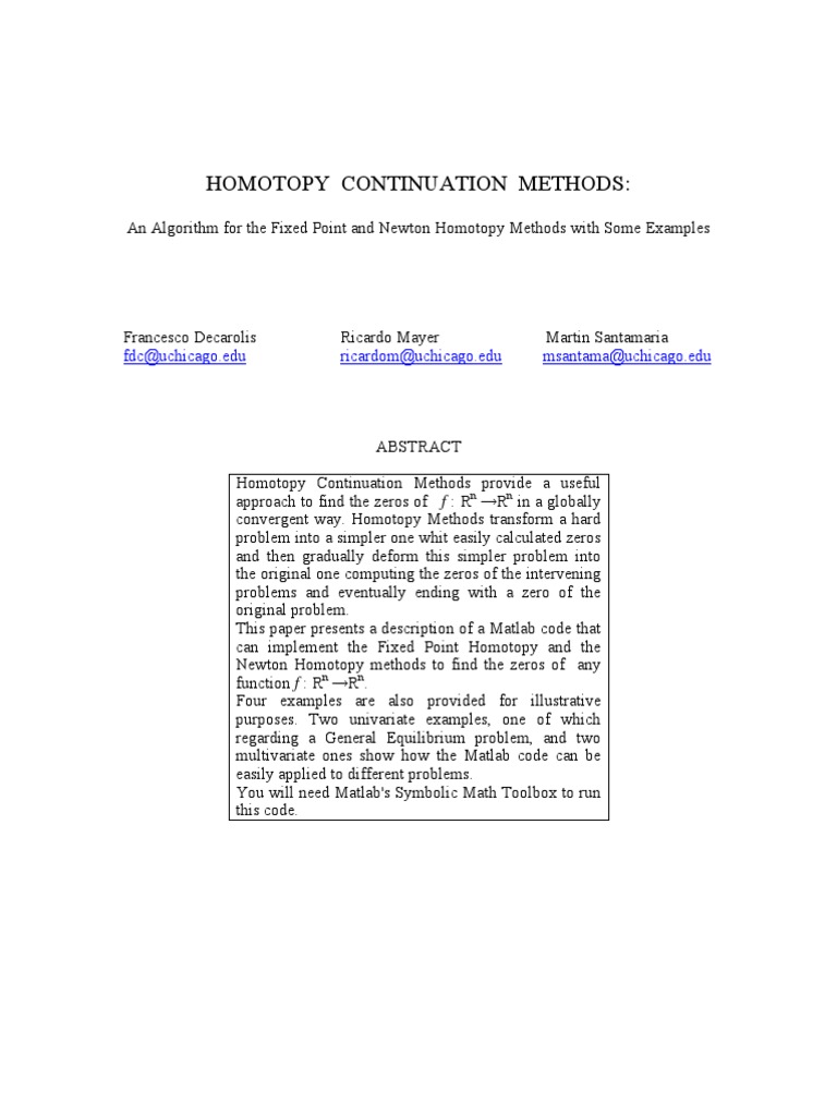 Homotopy Continuation Methods:: Fdc@uchicago - Edu Ricardom@uchicago ...