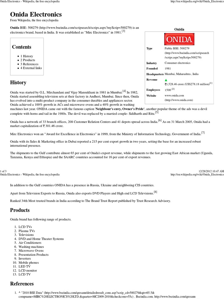 Onida Electronics - Wikipedia, The Free Encyclopedia | PDF | Marketing ...