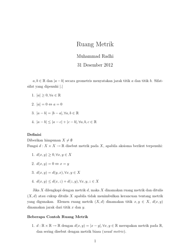 Konsep dan Contoh Ruang Metrik | PDF | Metode & Bahan Ajar