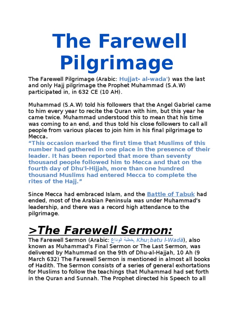 The Farewell Pilgrimage | PDF | Muhammad | Hajj