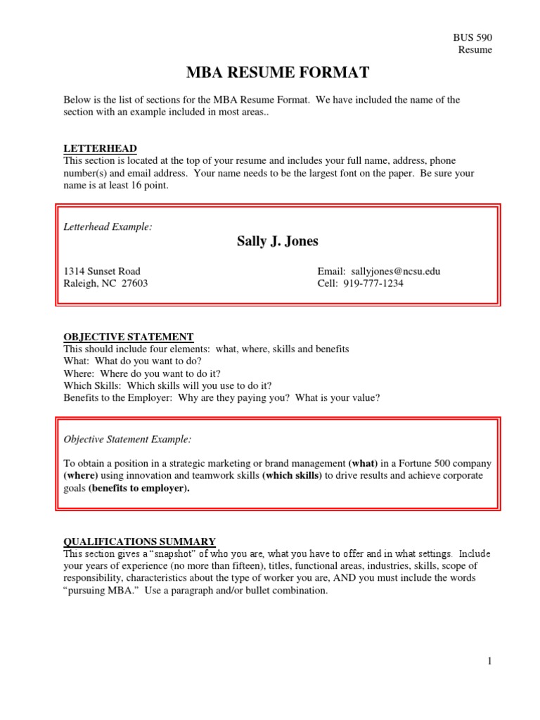 MBA Resume Format and Guidelines | PDF | Strategic Management | Résumé