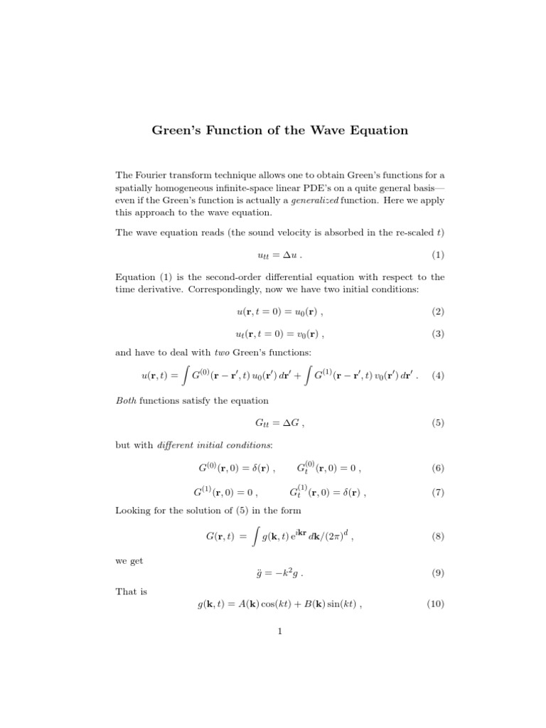Green Function Application | PDF | Green's Function | Wave Equation