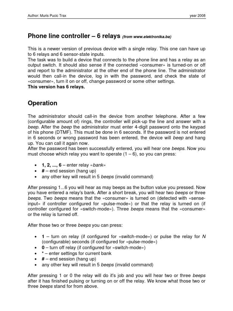 6 Relays Phone Line Controller | PDF | Relay | Telephone