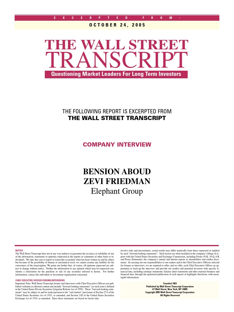 Wall Street Transcript | PDF | Direct Marketing | Marketing