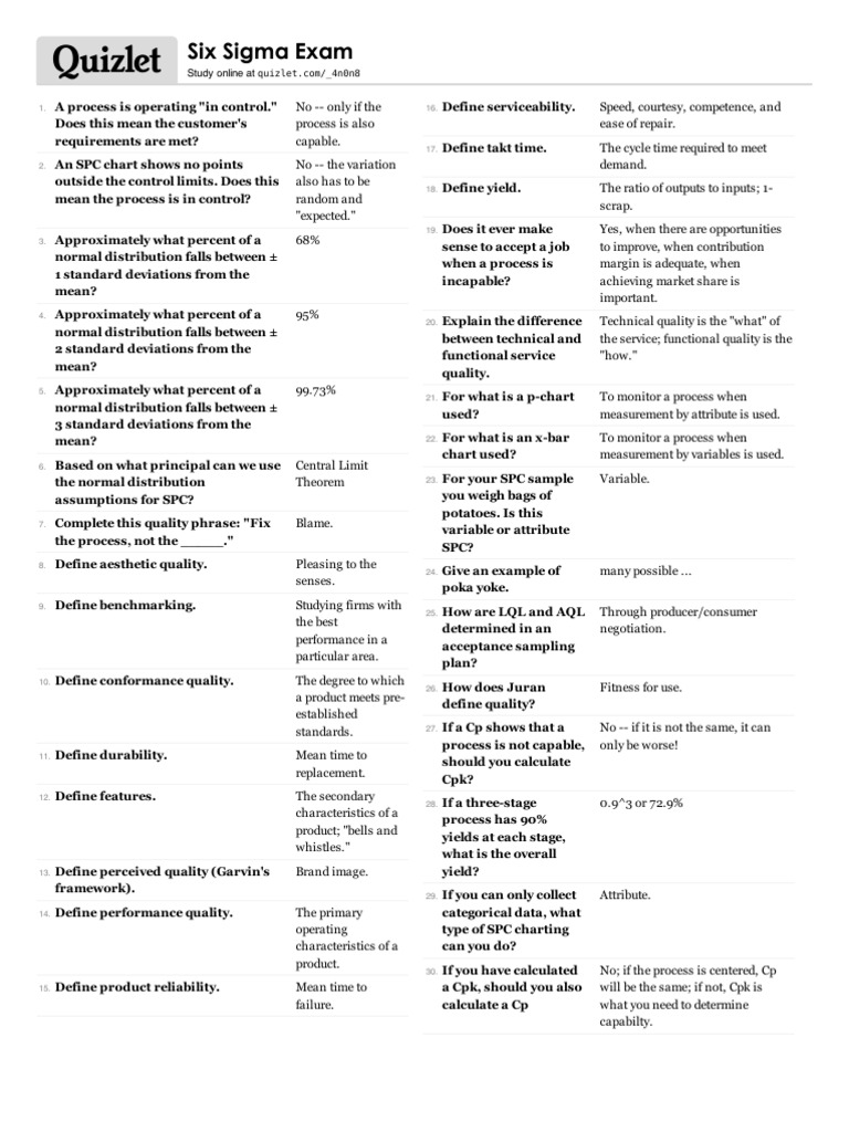 Six Sigma Exam | PDF | Standard Deviation | Six Sigma