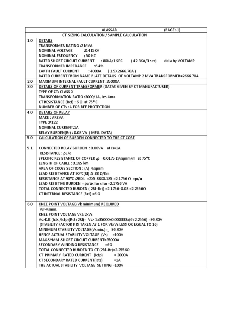CT Sizing Calculation (Sample) - Areva Manual | PDF