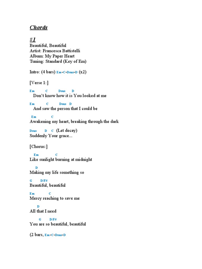 Beautiful, Beautiful Chords | PDF | Song Structure | Vocal Music