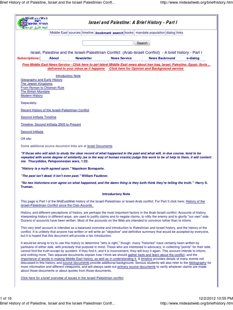 Brief History of of Palestine, Israel and The Israeli Palestinian ...