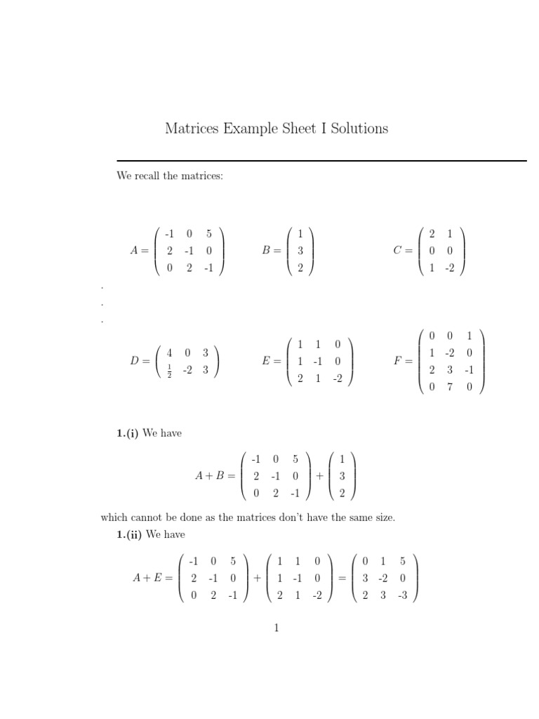 Solutions On Matrices | PDF | Linear Algebra | Operator Theory