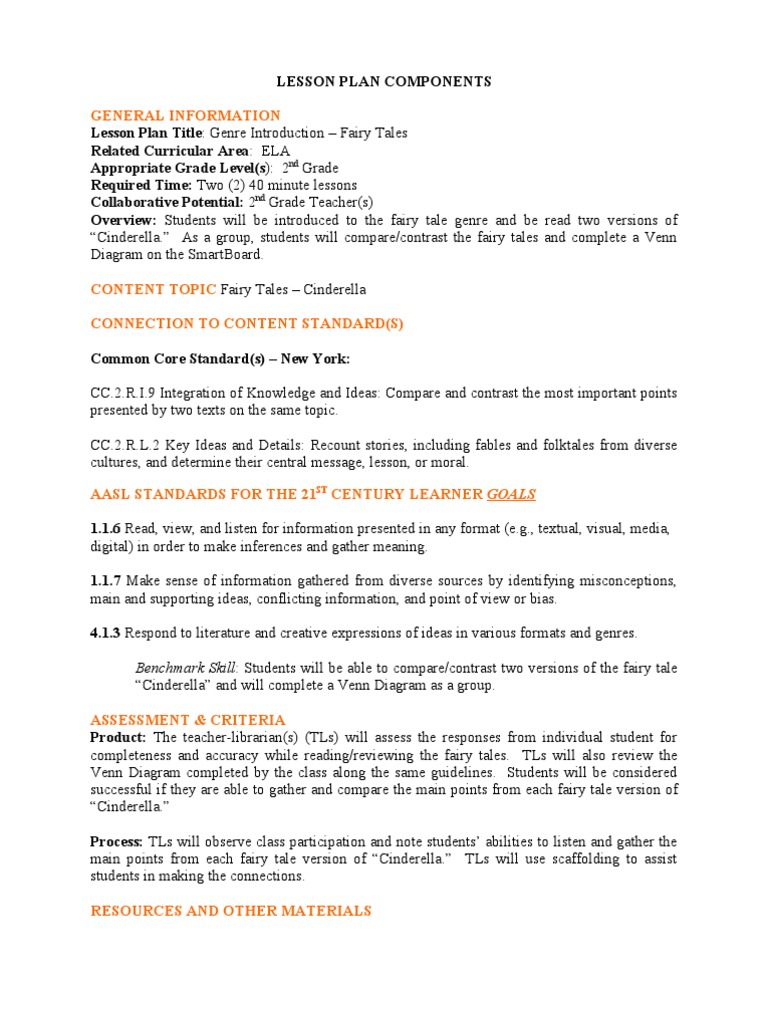 Fairy Tale Lesson Plan: Cinderella | PDF | Fairy Tales | Lesson Plan