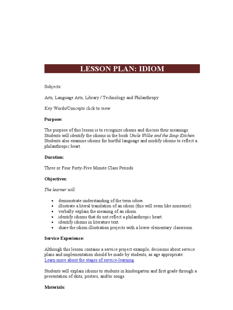 Lesson Plan | PDF | Idiom | Lesson Plan