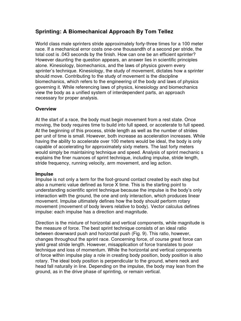Tom Tellez Sprinting-A Biomechanical Approach | PDF | Rotation Around A ...