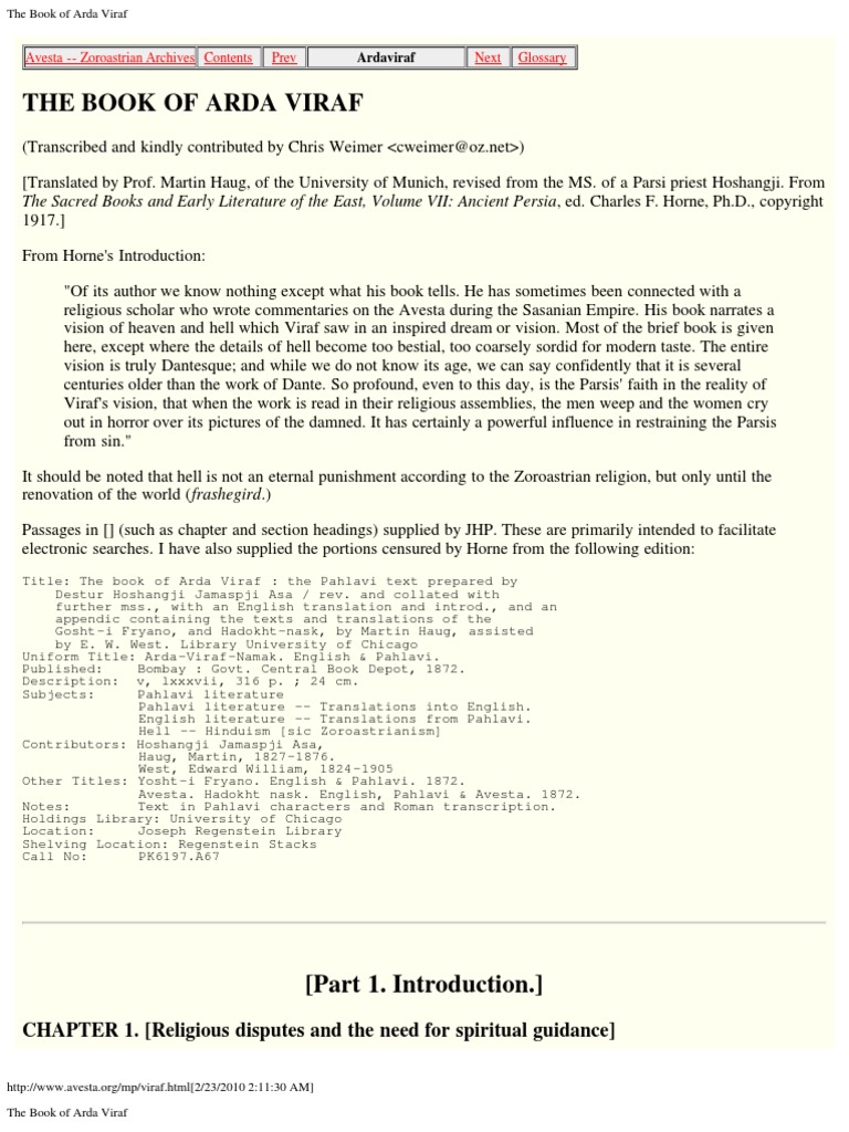 The Book of Arda Viraf | PDF | Hell | Zoroastrianism