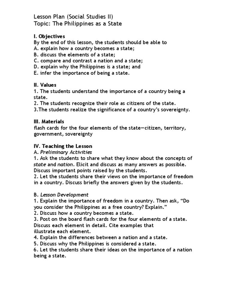 Lesson Plan (Social Studies) | PDF | Lesson Plan | Sovereignty