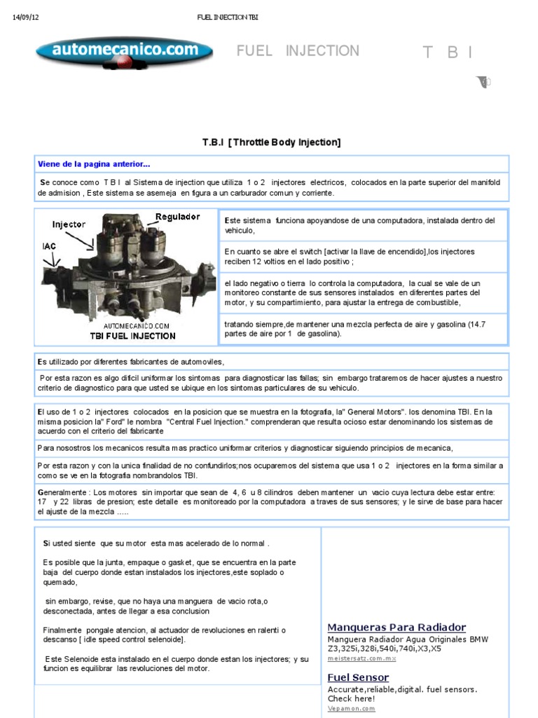 Fuel Injection Tbi | PDF | Automóviles | Vehículo de motor