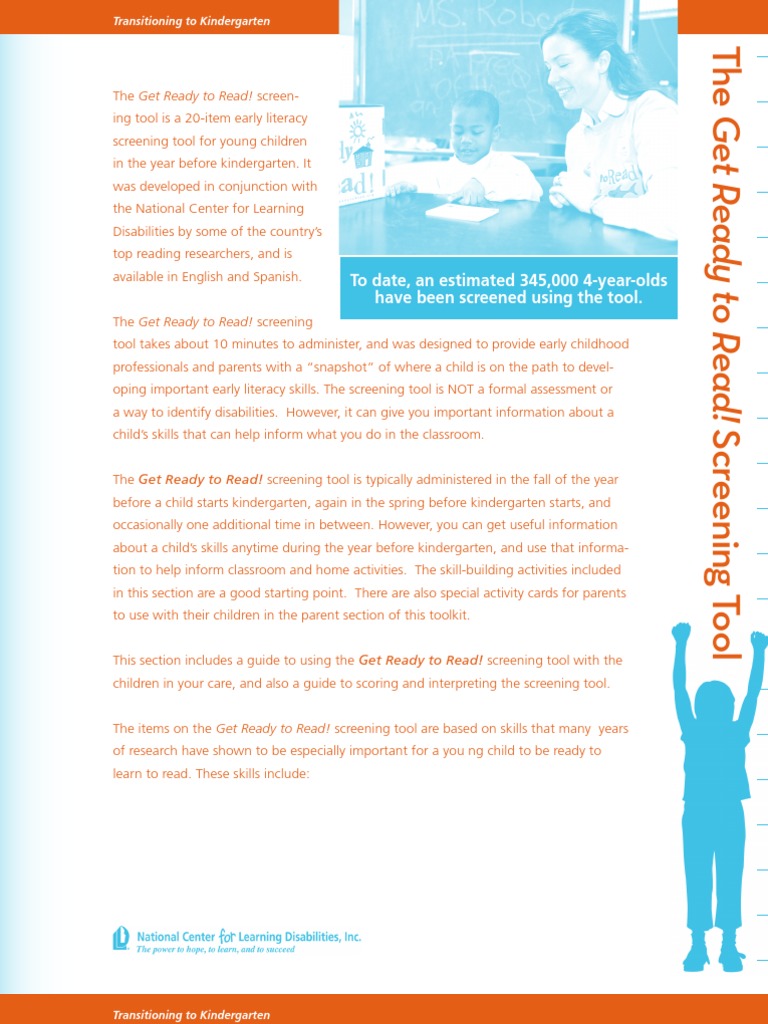 Get Ready To Read Screening Tool | PDF | Kindergarten | Reading (Process)