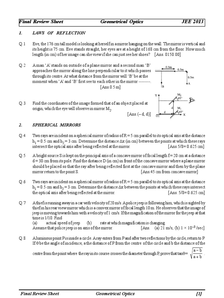 Geometrical Optics Final Review Sheet | PDF | Lens (Optics) | Prism