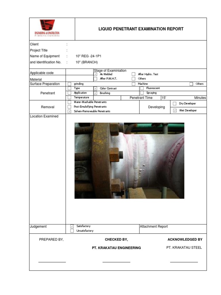 F-Liquid Penetran Exam Report Ke2 | PDF | Welding | Construction