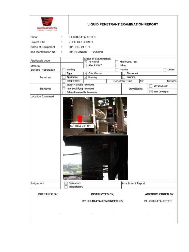 Liquid Penetrant Examination Report | PDF | Welding | Construction