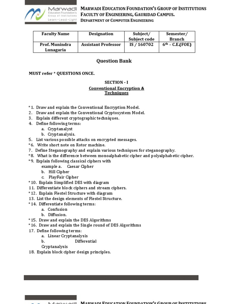 Information Security Question Bank | PDF | Public Key Cryptography | Cryptography