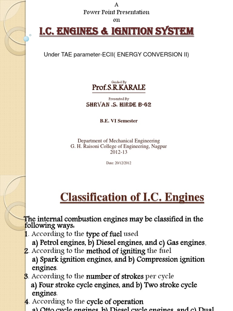 SI ENGINE and BASIC IGNITION SYSTEM | PDF | Ignition System | Internal ...
