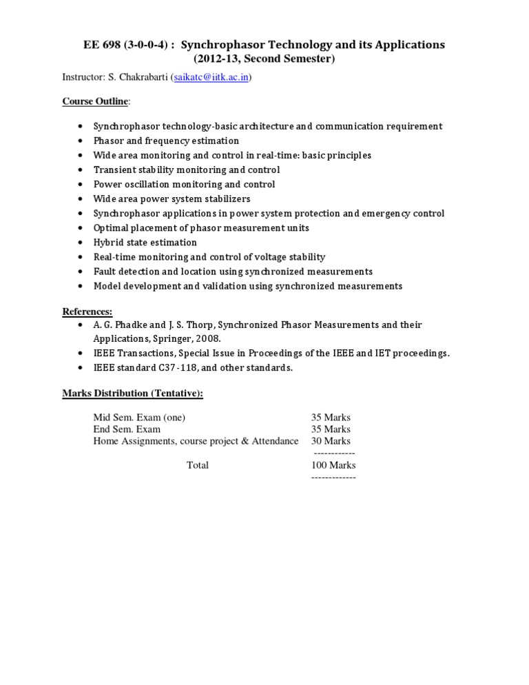 Synchrophasor Technology Course EE 698 | PDF