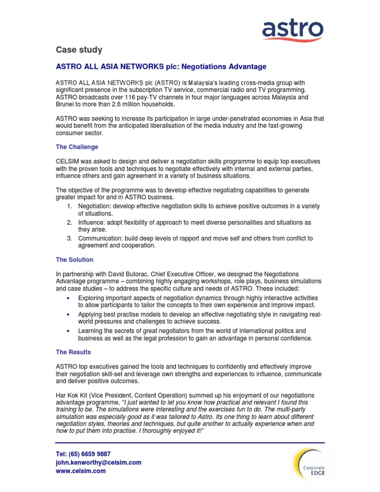 ASTRO's Negotiation Skills Program | PDF