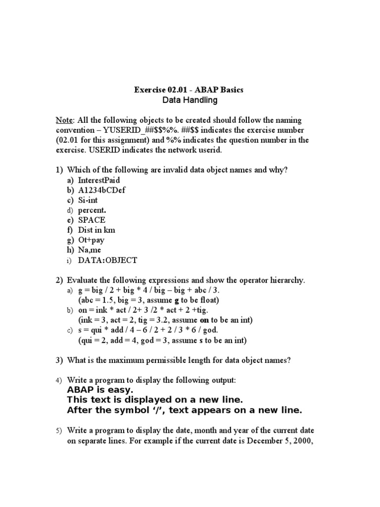 2.1 ABAP Basics Data Handling 1 | PDF | Teaching Methods & Materials ... 2.1 ABAP Basics Data Handling 1 | PDF | Teaching Methods & Materials ...