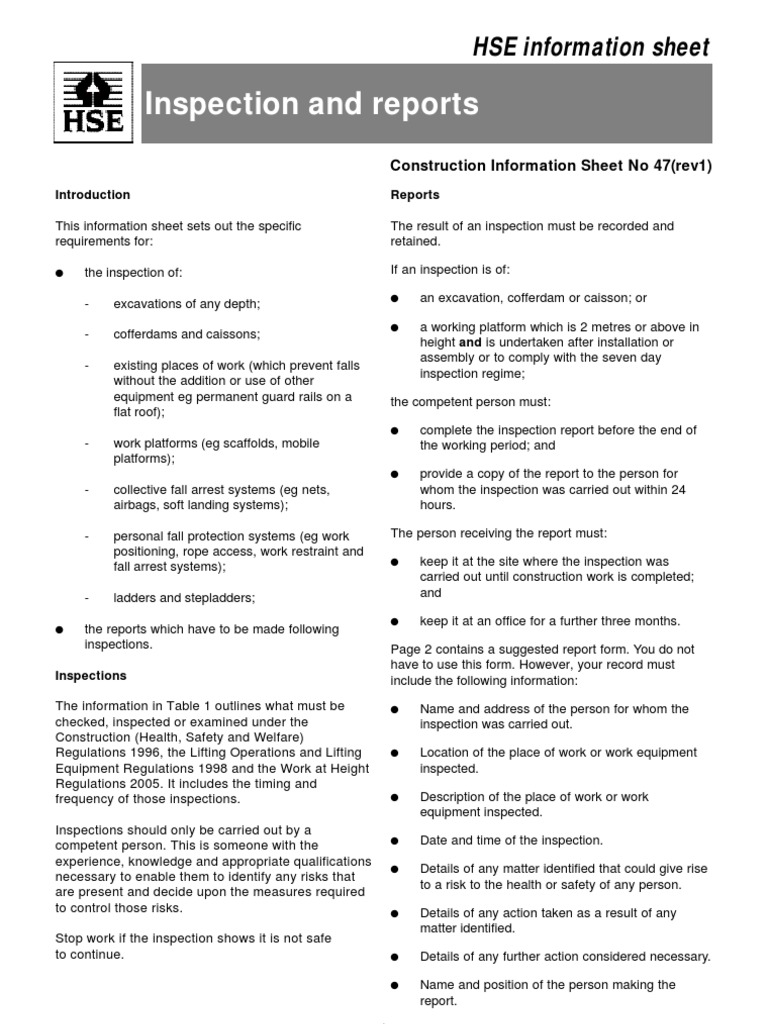 Hse Inspection & Report | Scaffolding | Risk