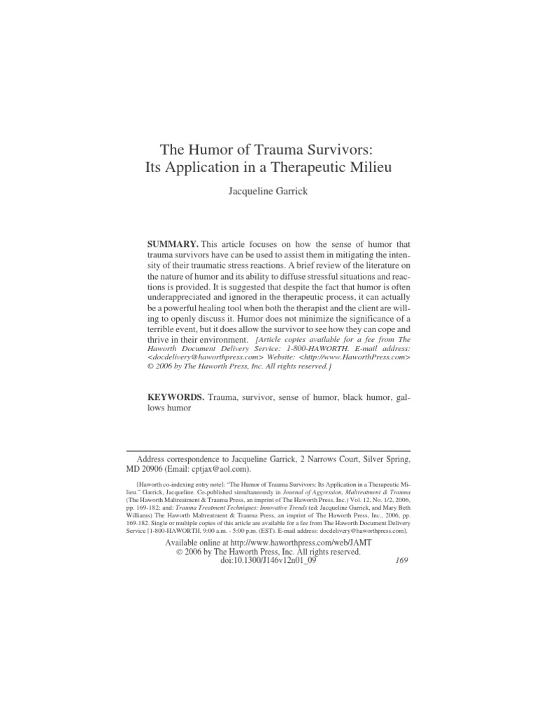 The Humor of Trauma Survivors: Its Application in A Therapeutic Milieu ...