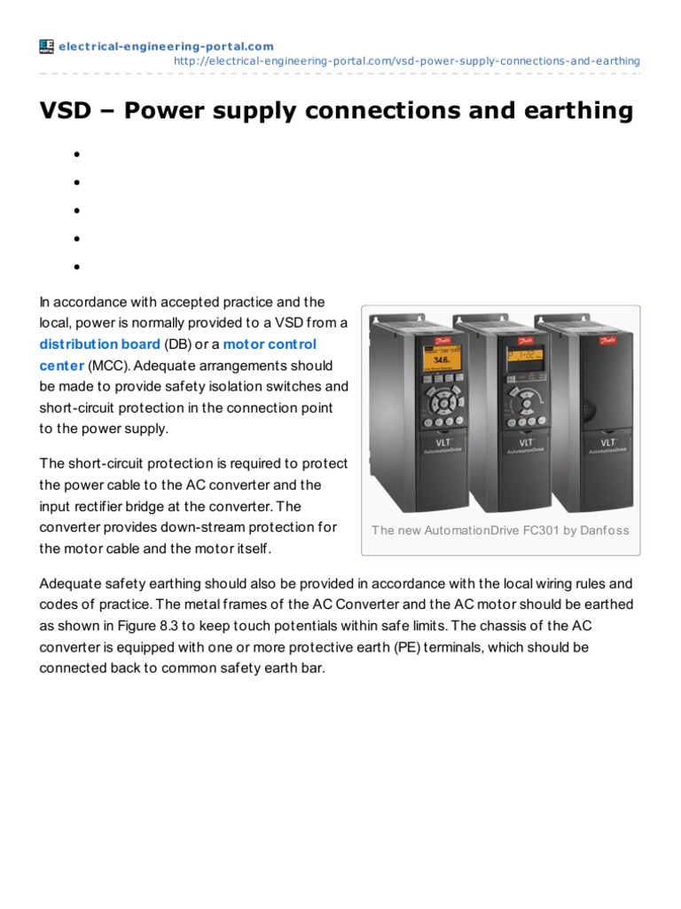 VSD Power Supply and Earthing Guide | PDF | Cable | Power Supply