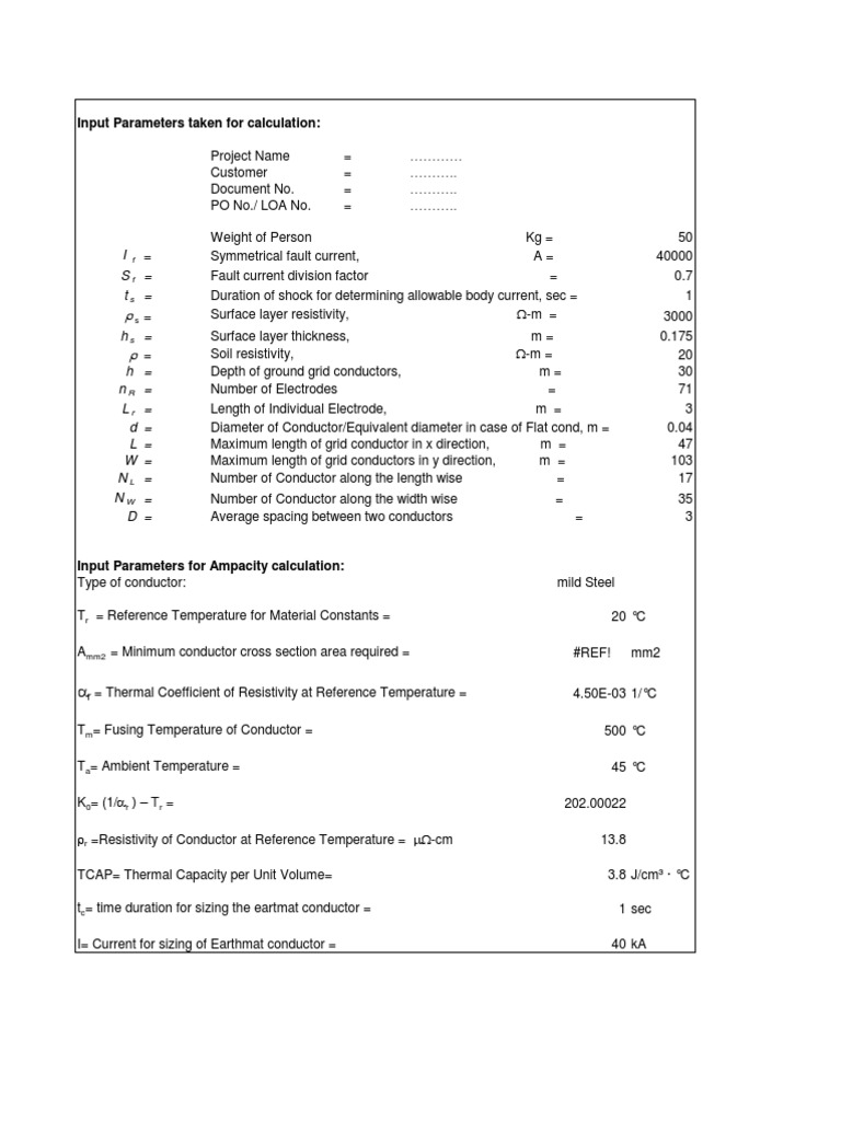 Earthing Design Calculation Parameters | PDF | Electrical Resistivity ...