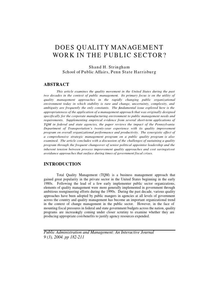 Quality Management in Public Sector | PDF | Quality Management | Leadership