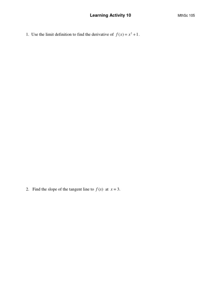 Derivative and Tangent Line Exercises | PDF | Derivative | Tangent