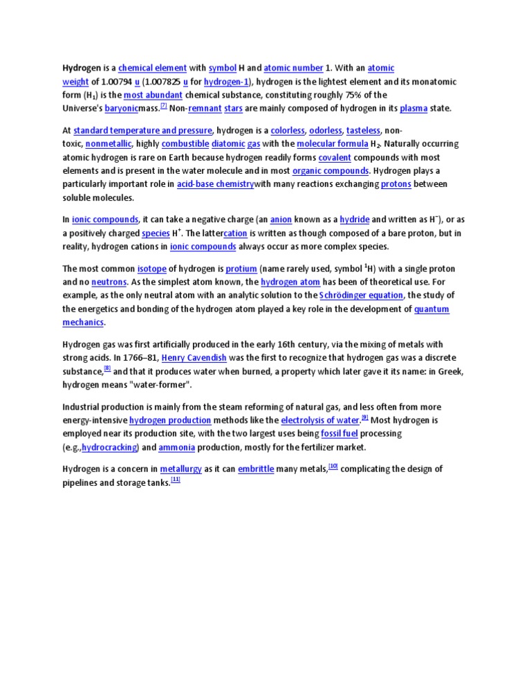 Hydrogen: Properties and Uses Overview | PDF | Science & Mathematics